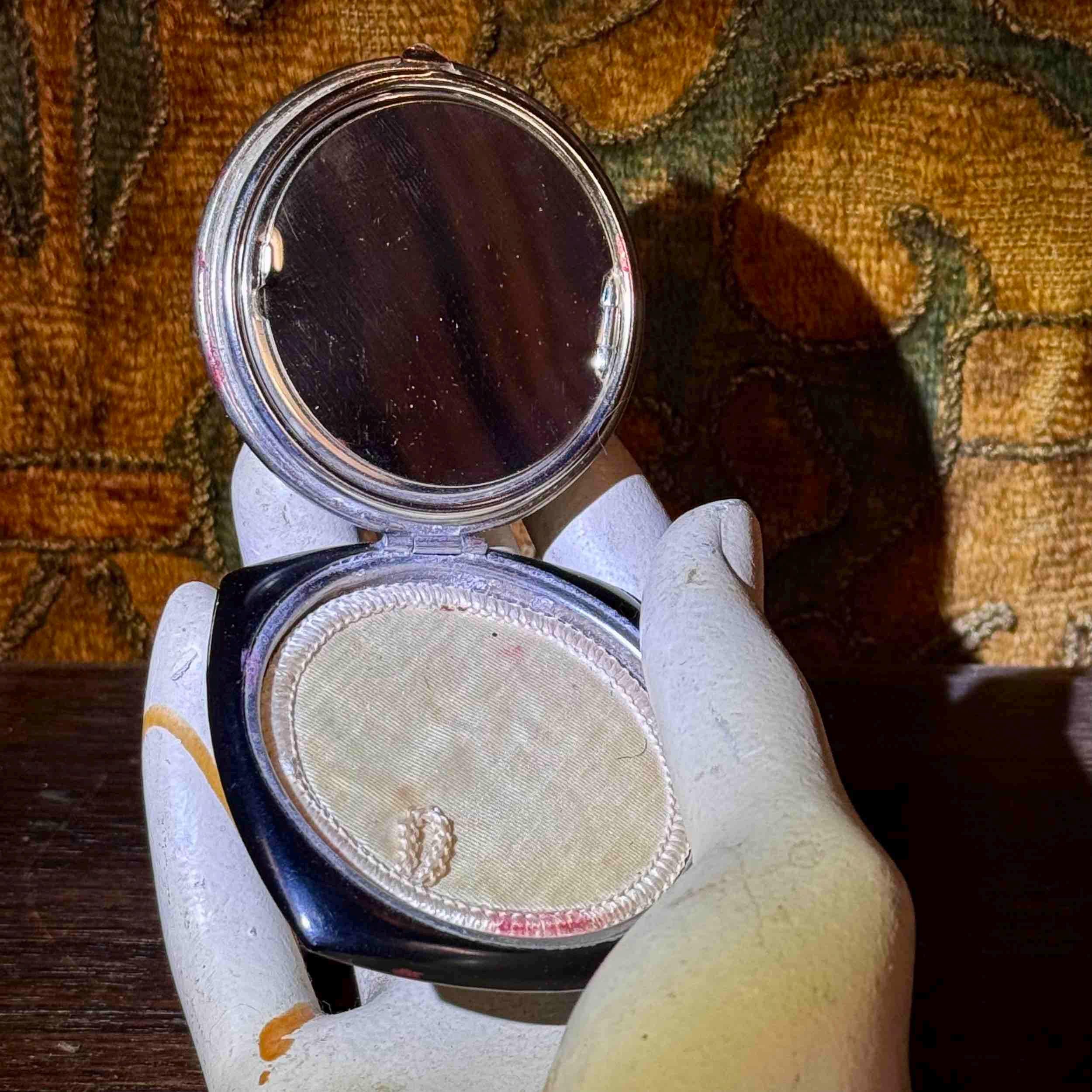 Art Deco Black Phenolic Plastic Powder Compact With Pierced Metal ...