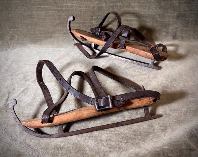 Antique Wooden Strap-on Ice Skates - Etsy