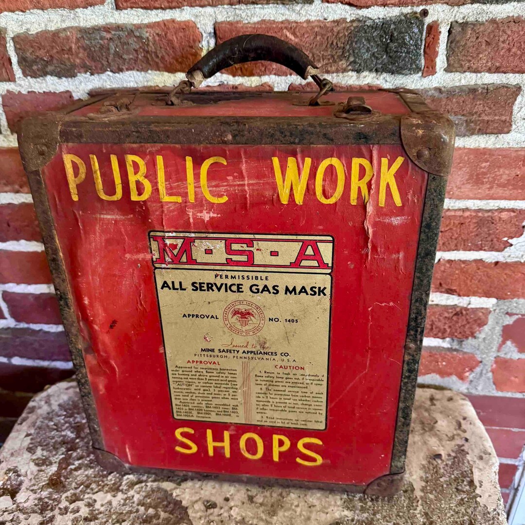 Vintage MSA Gas Mask Box: 1940s Industrial Safety Equipment, Red ...