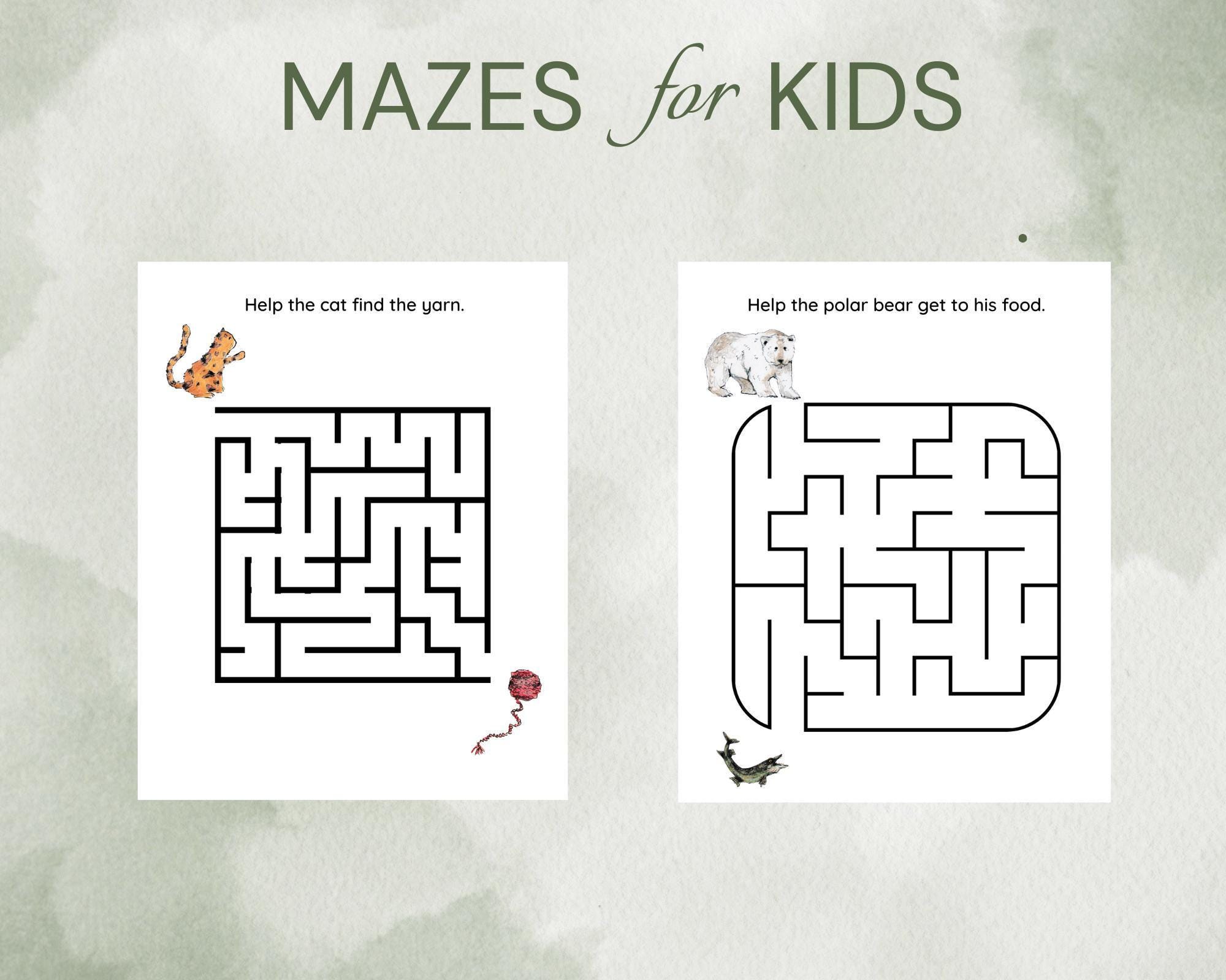 Animal Mazes for Kids: Pre-k Puzzle Activity (digital Download) - Etsy