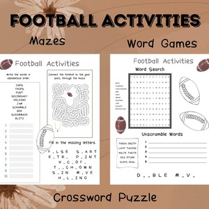 Printable Football Activity Sheets: Mazes, Word Games, Puzzles (digital ...