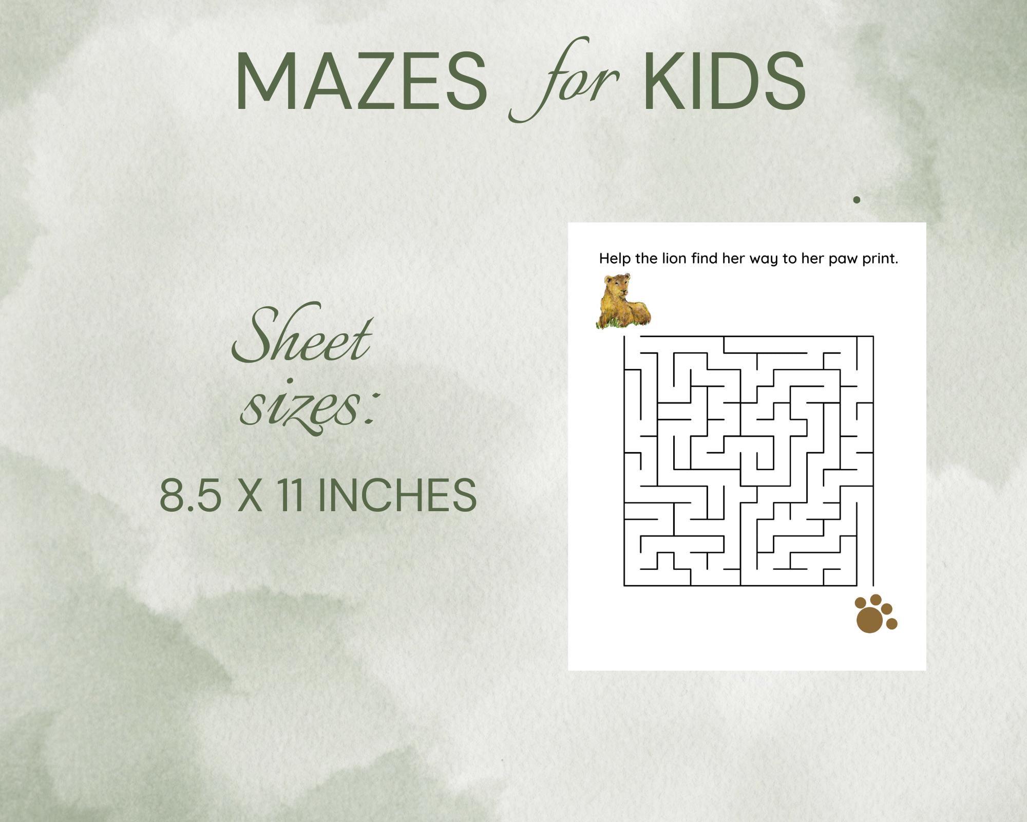Animal Mazes for Kids: Pre-k Puzzle Activity (digital Download) - Etsy