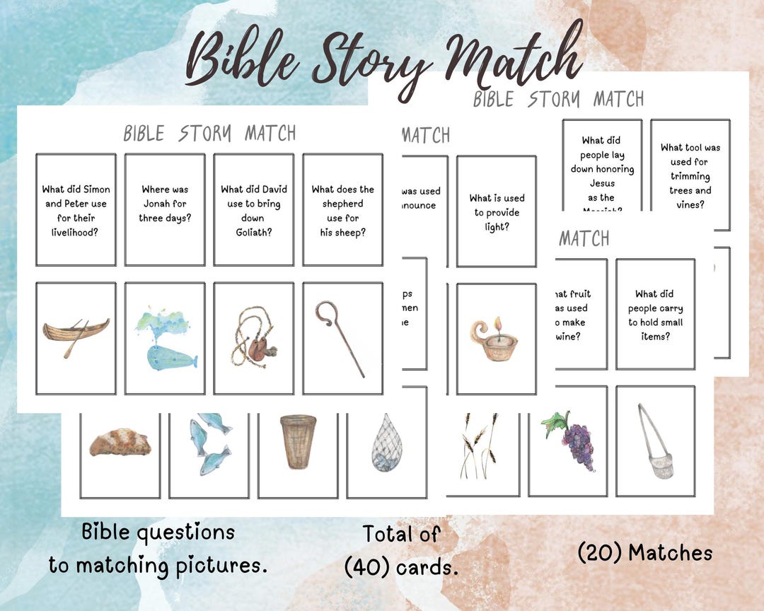 Printable Bible Story Matching Game: Kids Sunday School Activity, VBS ...