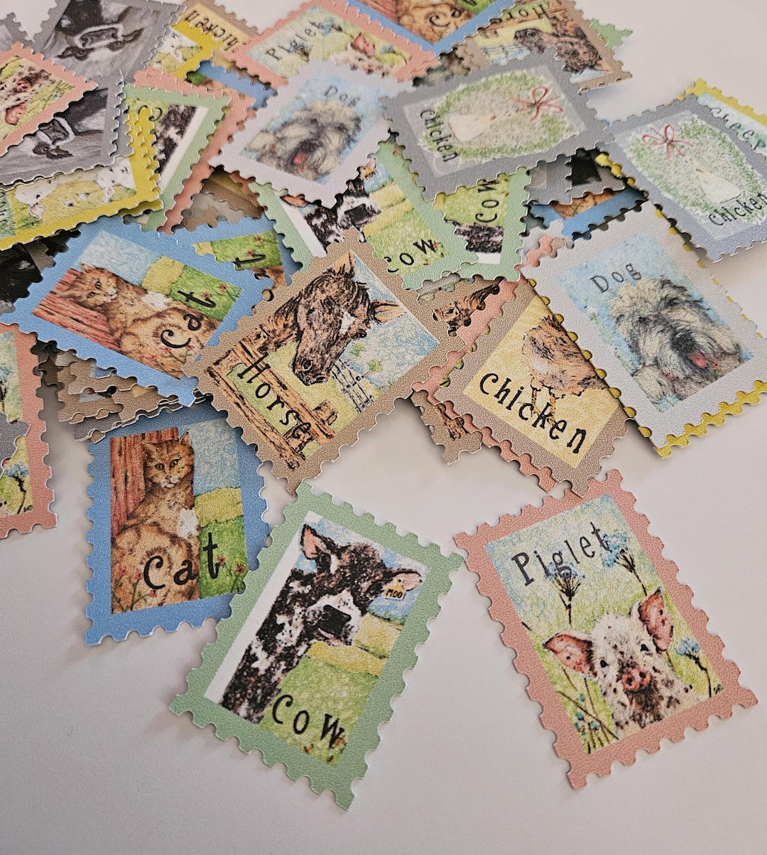 Postage Stamp Farm Animals, Farm Animal Confetti, Kids Craft, Made in ...