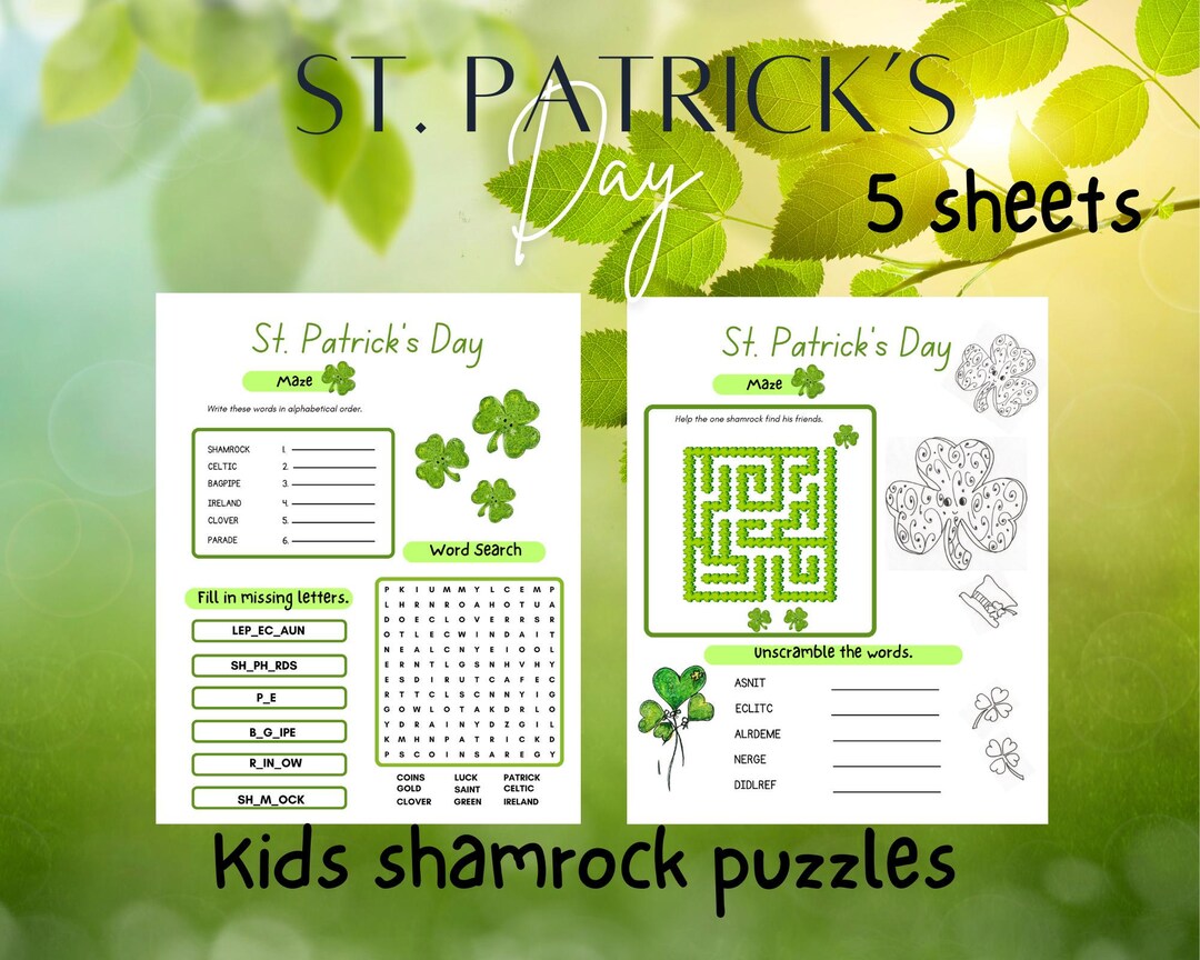 St. Patrick's Day Mazes, Kids Shamrock Puzzle Games, Printable St ...