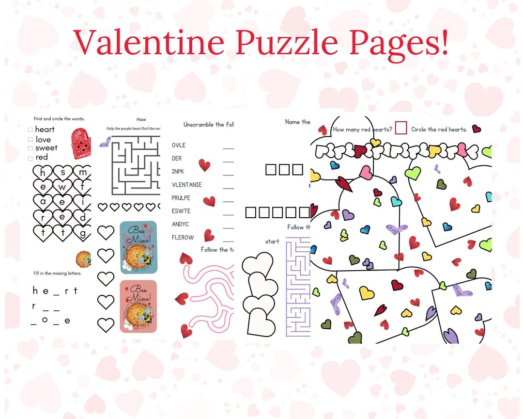Valentines Day Puzzles, Kids Printable Puzzles, Heart Word Games, Heart ...