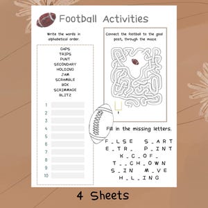 Printable Football Activity Sheets: Mazes, Word Games, Puzzles (digital ...