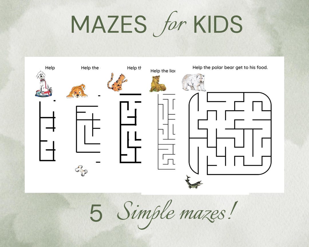 Animal Mazes for Kids: Pre-k Puzzle Activity (digital Download) - Etsy