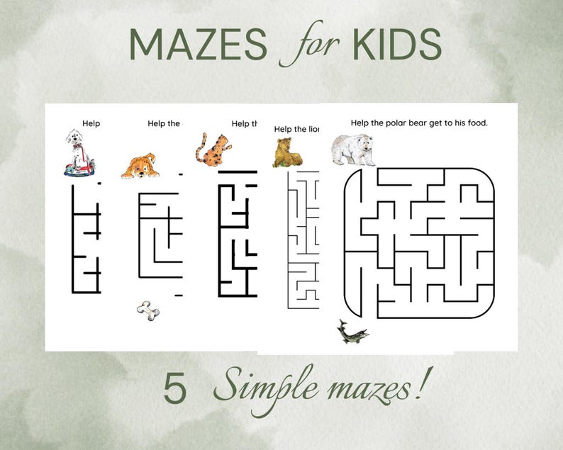 Animal Mazes for Kids: Pre-k Puzzle Activity (digital Download) - Etsy