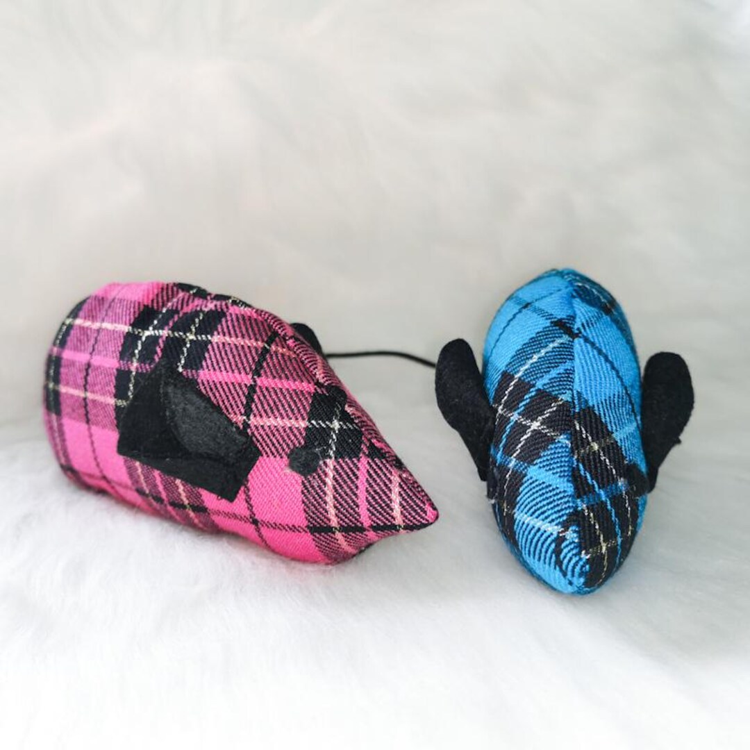 Handmade Catnip Mouse in Pink or Blue Tartan Fabric, Cute Cat Toy ...