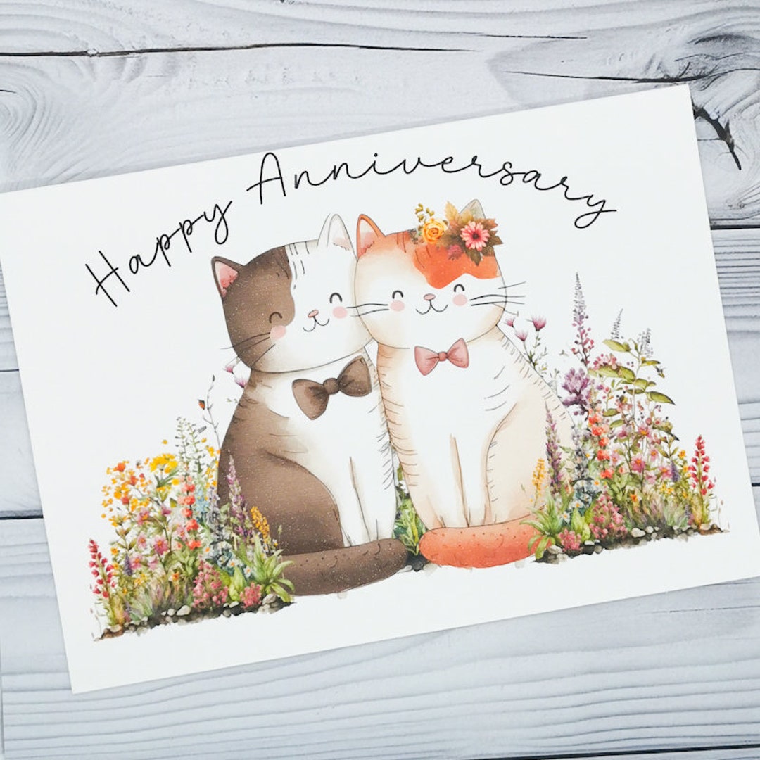 Happy Anniversary Cat Card, Anniversary Cards for Cat Lovers, Cat ...