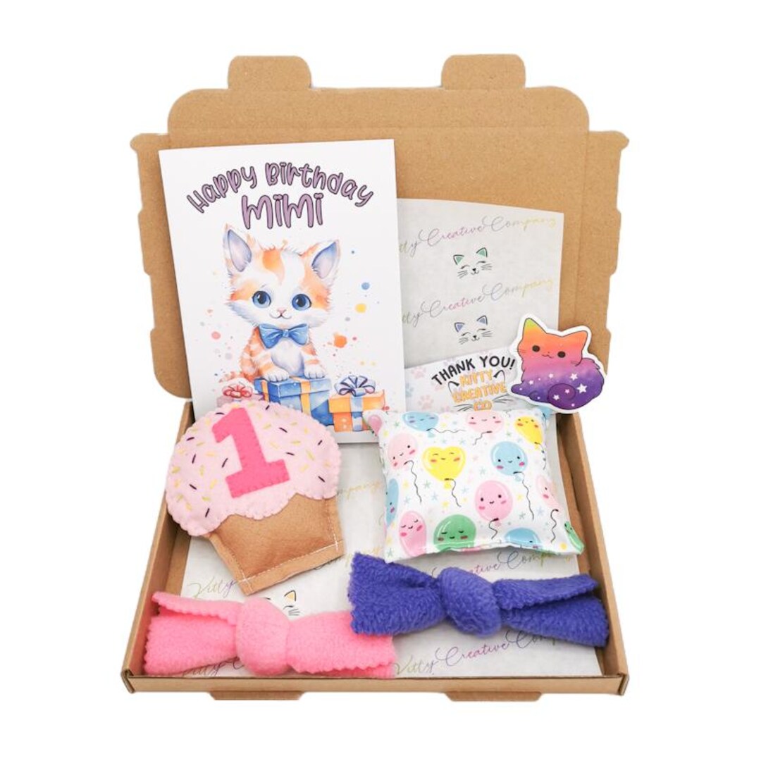 Cat Birthday Gift Box With Personalised Cupcake and Card, Gifts for Cat ...