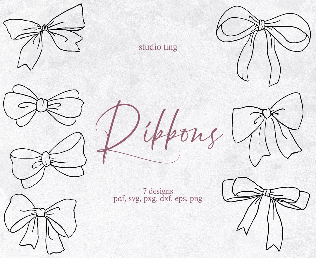 Hand Drawn Ribbon Clipart, Bow Vector, Decorative Elements for Wedding ...