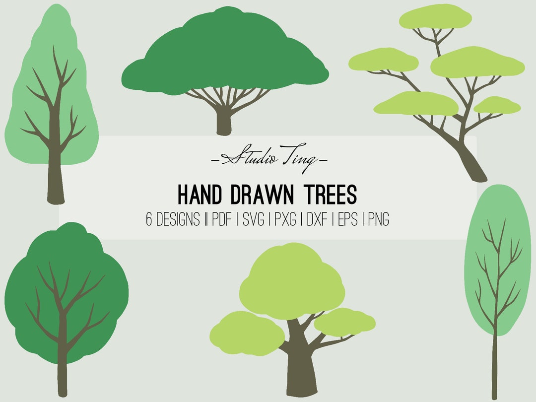 Hand Drawn Whimsical Tree Elements Tree Clip Art Botanical - Etsy