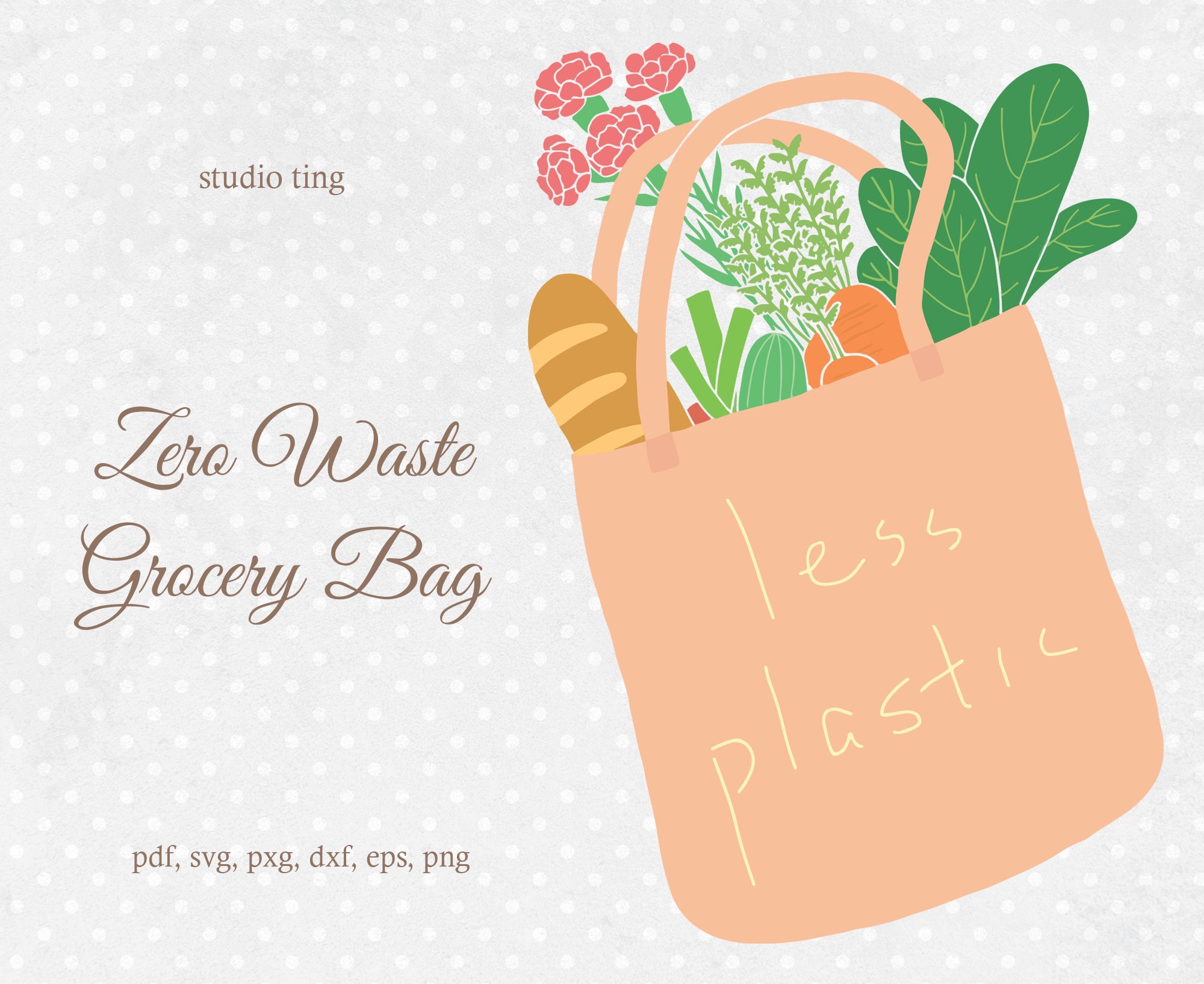 Zero Waste Svg, Grocery Bag Clip Art, Local Produce Vector Art, Low ...