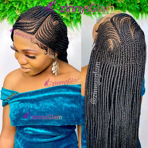 Fulani Cornrow Braided Wig For Black Women Handmade Closure Etsy