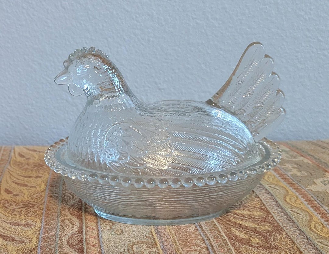 Vintage Clear Heavy Glass Indiana Hen on a Nest Great Condition - Etsy