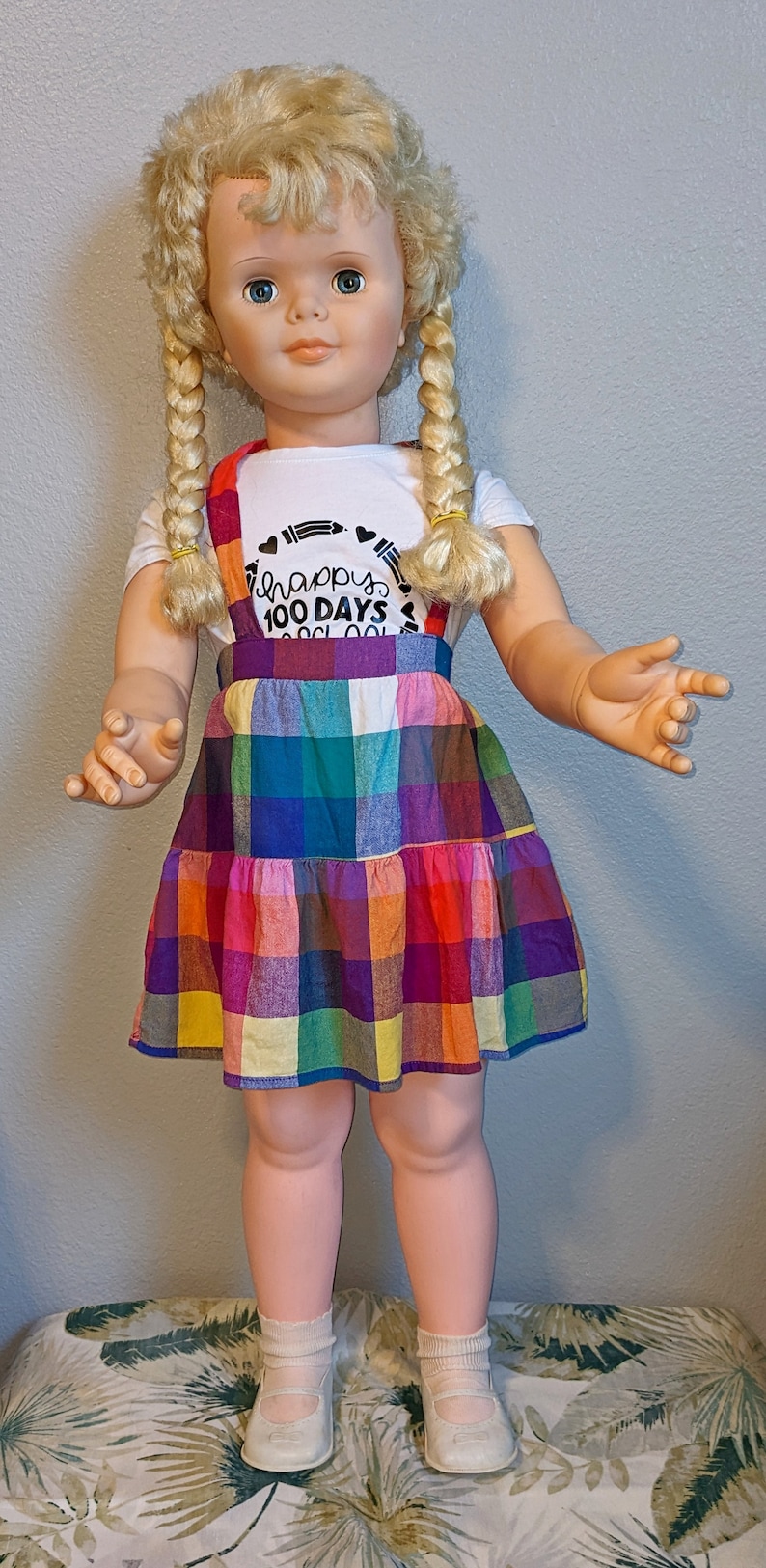 Vintage 1960's 35 Blonde With Braids Walking Doll, No Distinct Brand ...