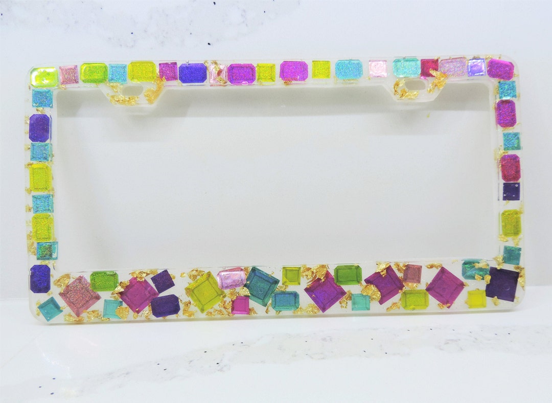 Resin License Plate Frame|custom License Plate Frame|multi Color Stones ...