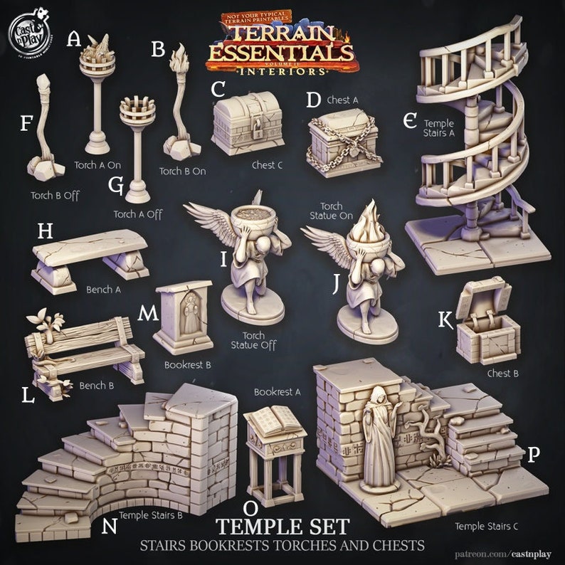 Temple Set Stairs Bookrests Torches and Chests Terrain - Etsy