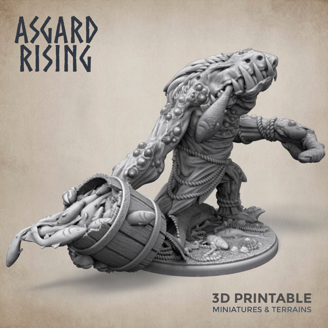 Fjord Trolls 2 Troll With a Bucket of Fish 3D Printed | Etsy