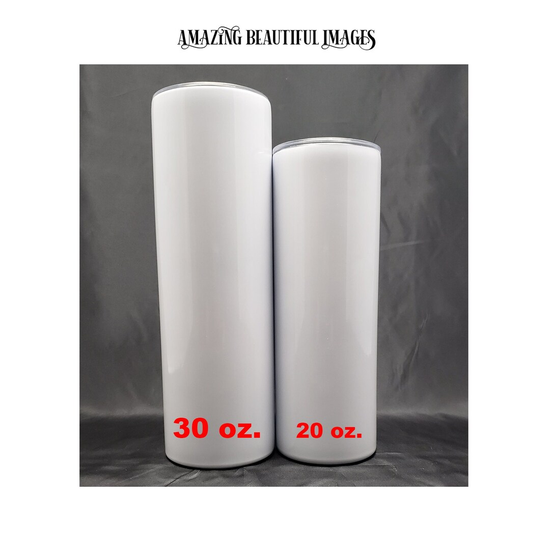 30 Oz STRAIGHT White Skinny Blank Sublimation, Slider Lid, Straw, With ...