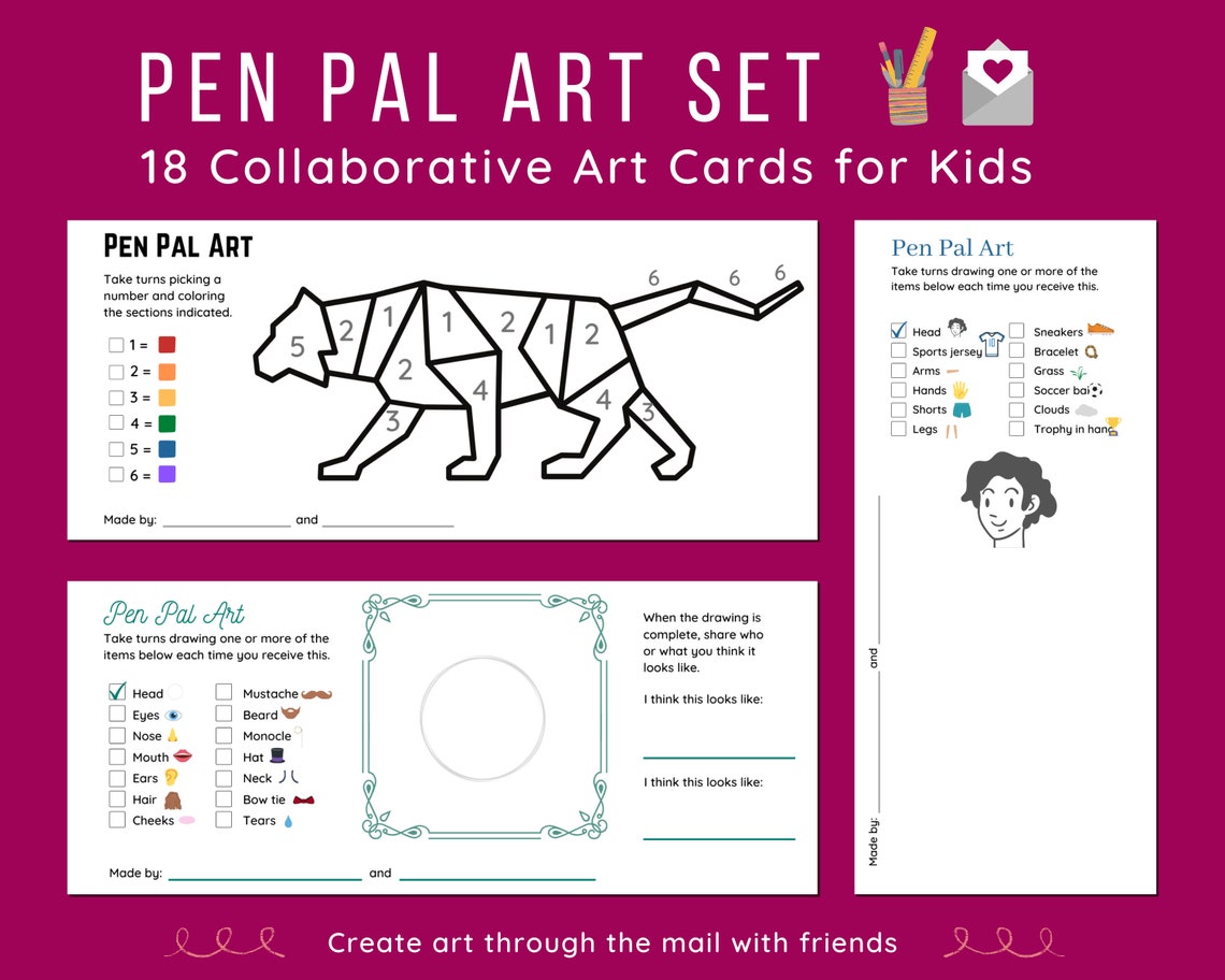 Pen Pal Art Kit | Set of Collaborative Activity Cards for Kids to ...