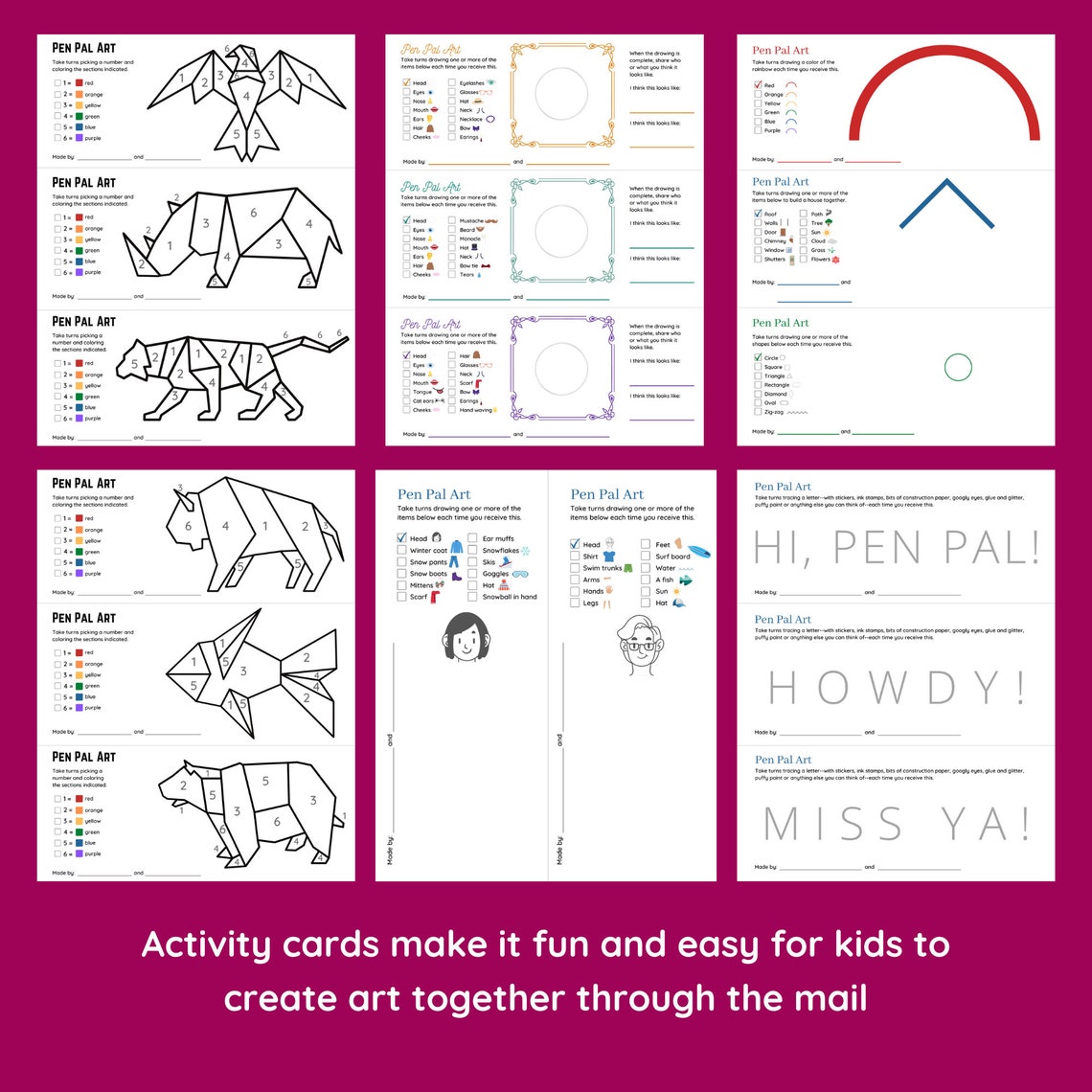 Pen Pal Art Kit Set of Collaborative Activity Cards for Kids - Etsy