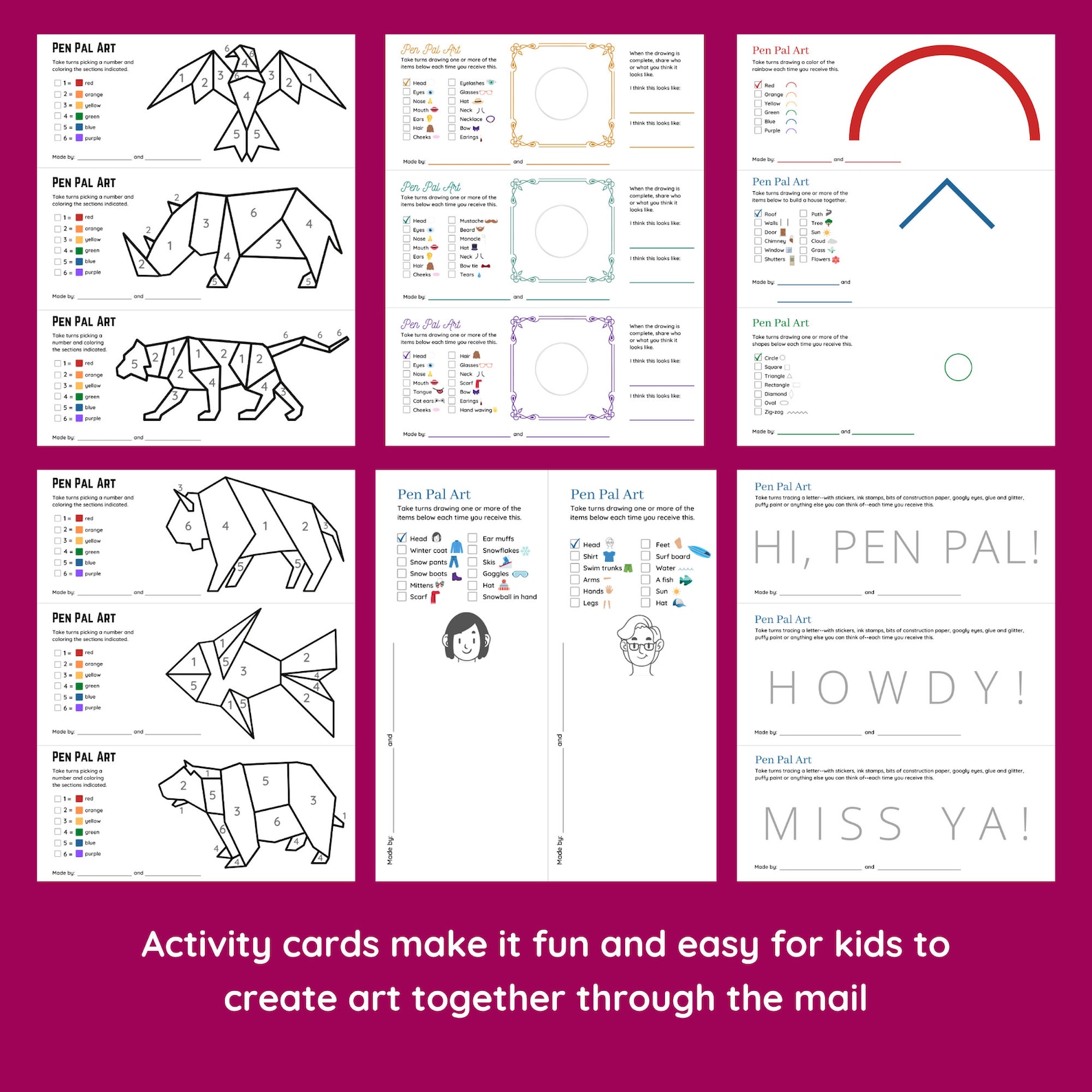 Pen Pal Art Kit | Set of Collaborative Activity Cards for Kids to ...