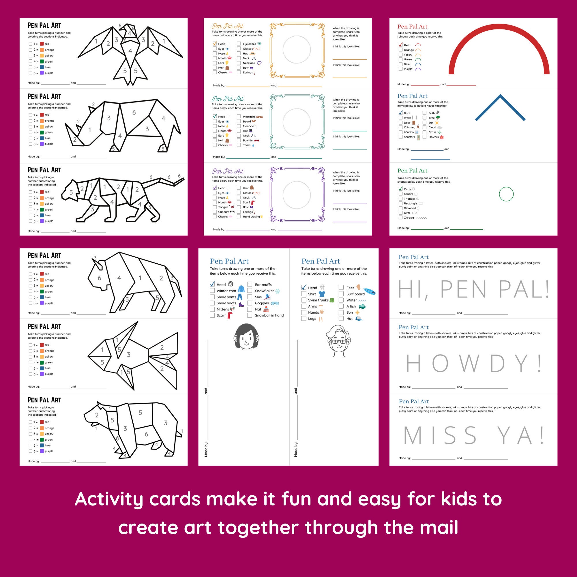 Pen Pal Art Kit | Set of Collaborative Activity Cards for Kids to ...