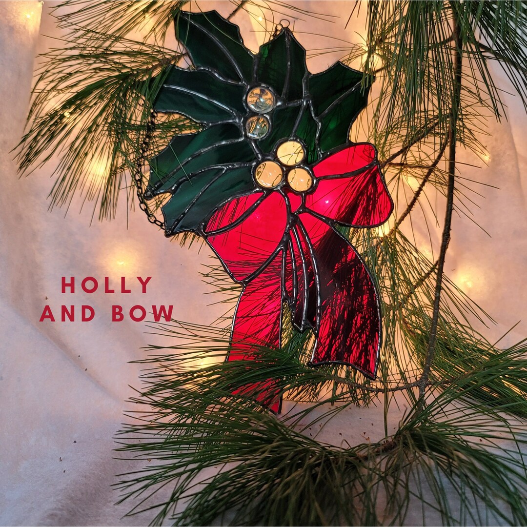 Stained Glass Holly Suncatcher Christmas Etsy