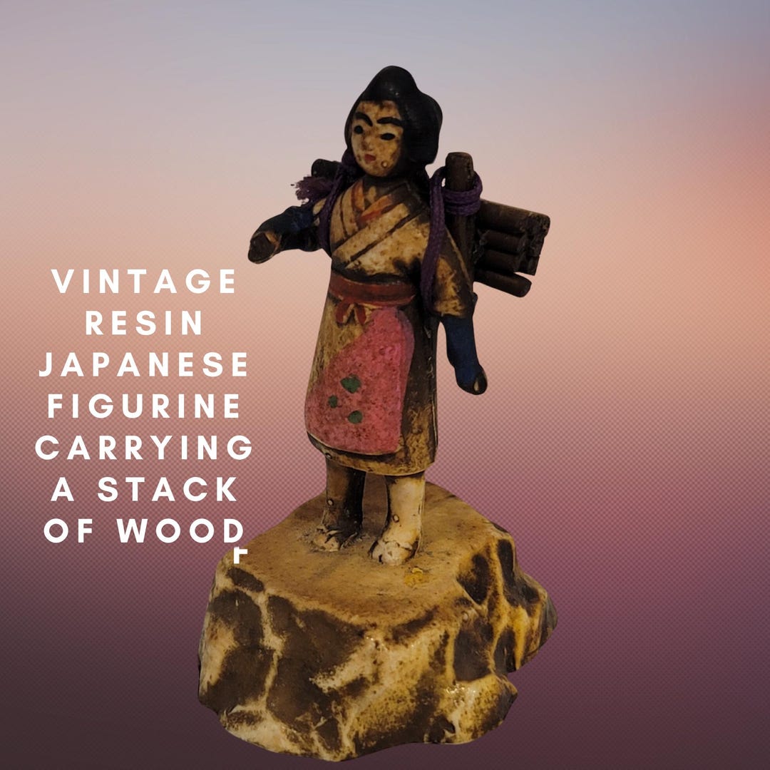 Japanese Figurine Resin/cellulose Circa 1940s Man Carrying Stack of ...