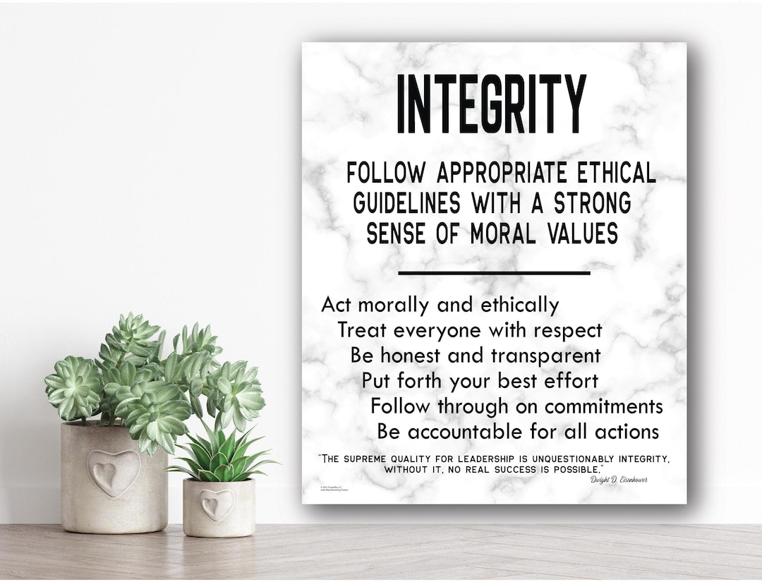 Integrity - Motivational Educational Art, Inspirational Quote, Black on ...
