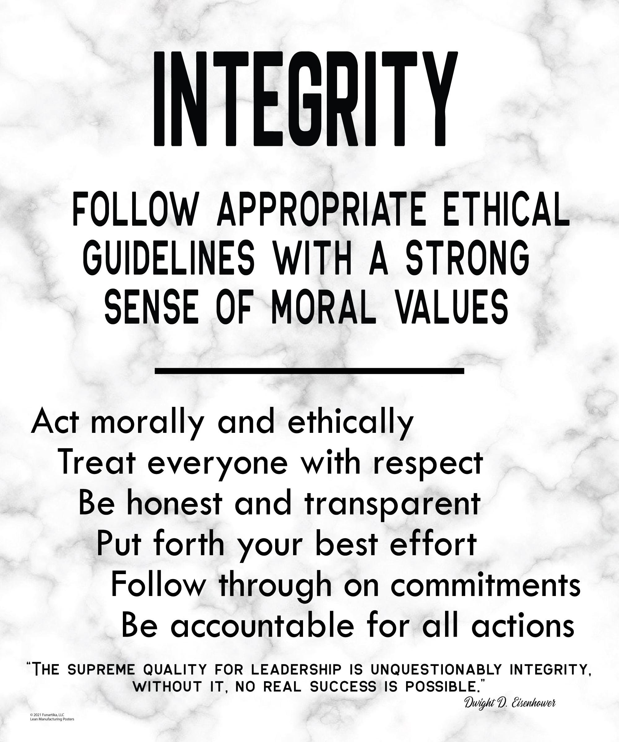 Integrity Motivational Educational Art, Inspirational Quote, Black on ...