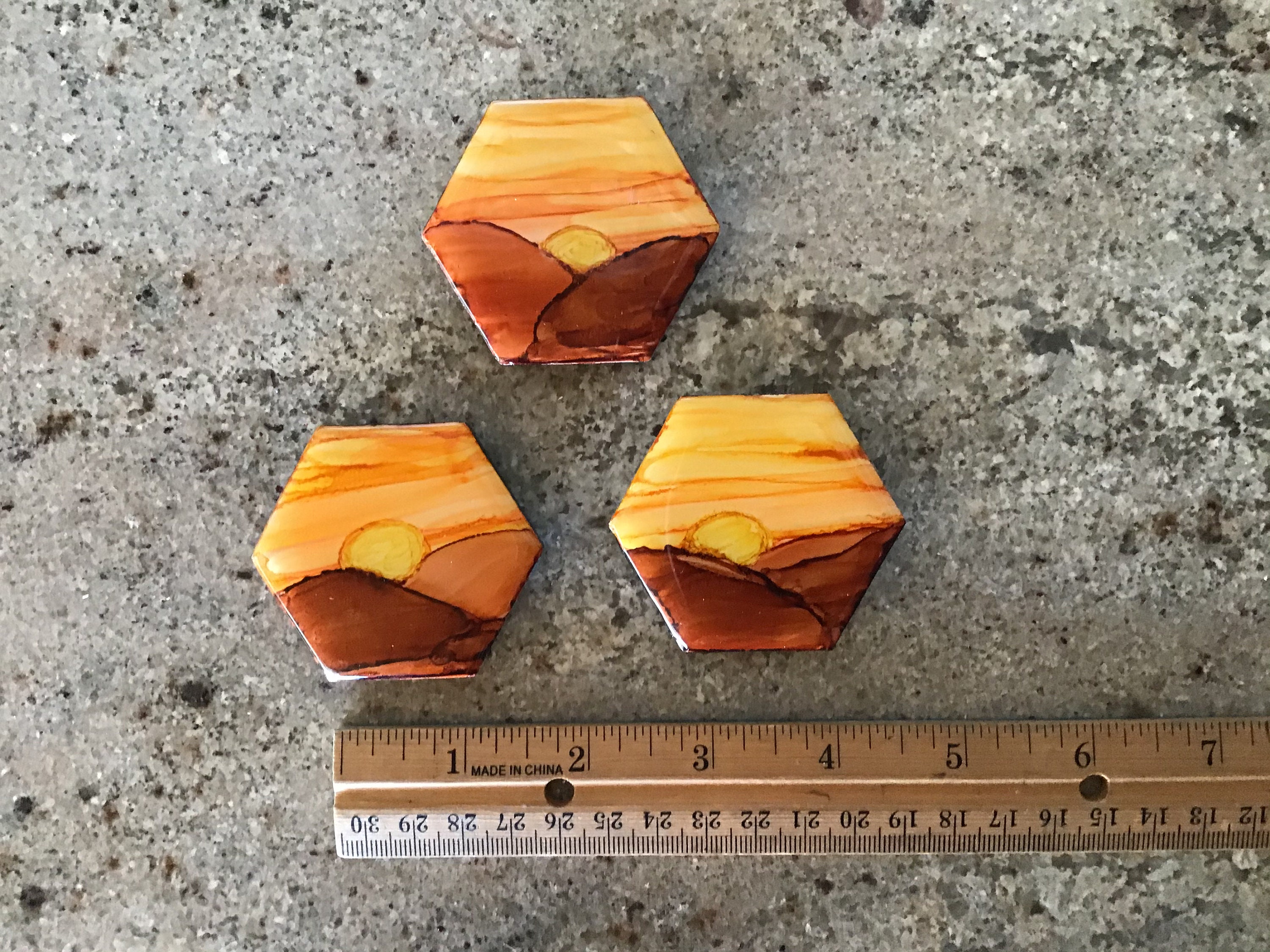 Hand Painted Ceramic Tile Magnets, 2-inch Hexagon, Mountain Sunset - Etsy