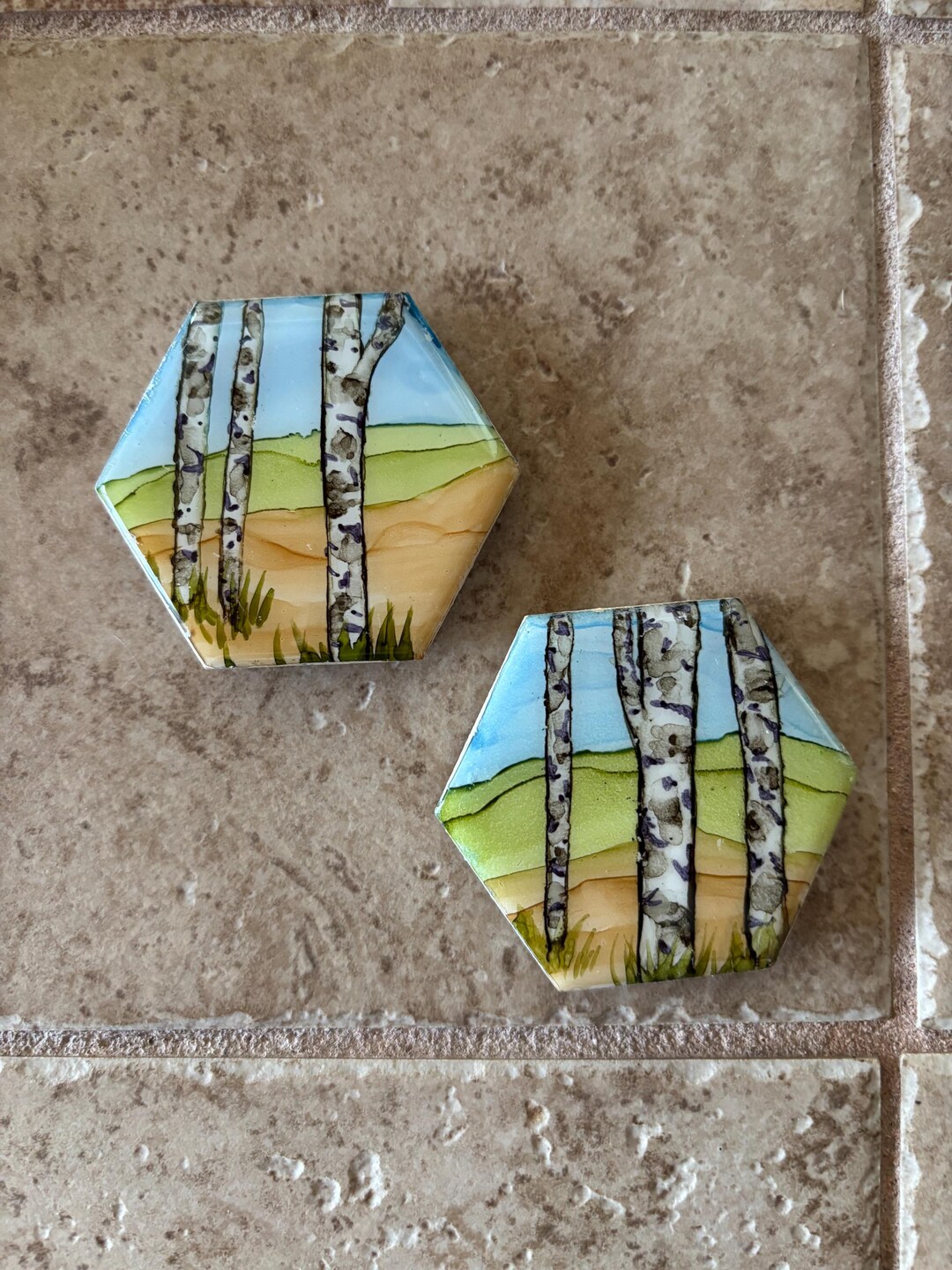 Hand Painted Ceramic Tile Magnets, 2-inch Hexagon, Aspen Trees - Etsy