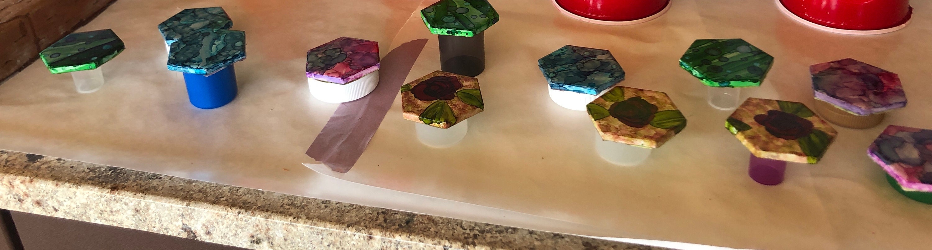 Hand Painted Ceramic Tile Magnets, Set of 3, 2-inch Hexagon, Abstract ...