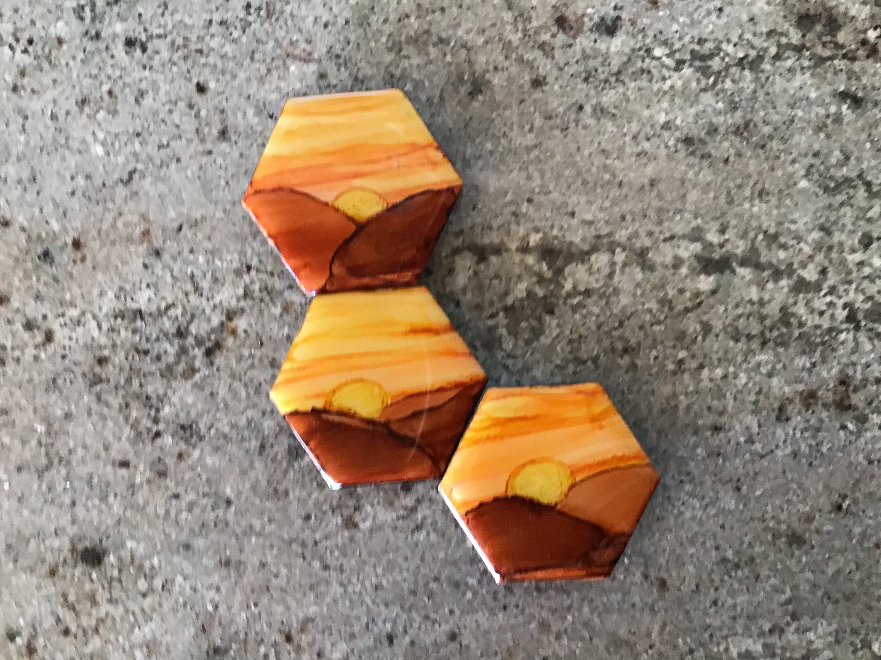 Hand Painted Ceramic Tile Magnets, 2-inch Hexagon, Mountain Sunset - Etsy
