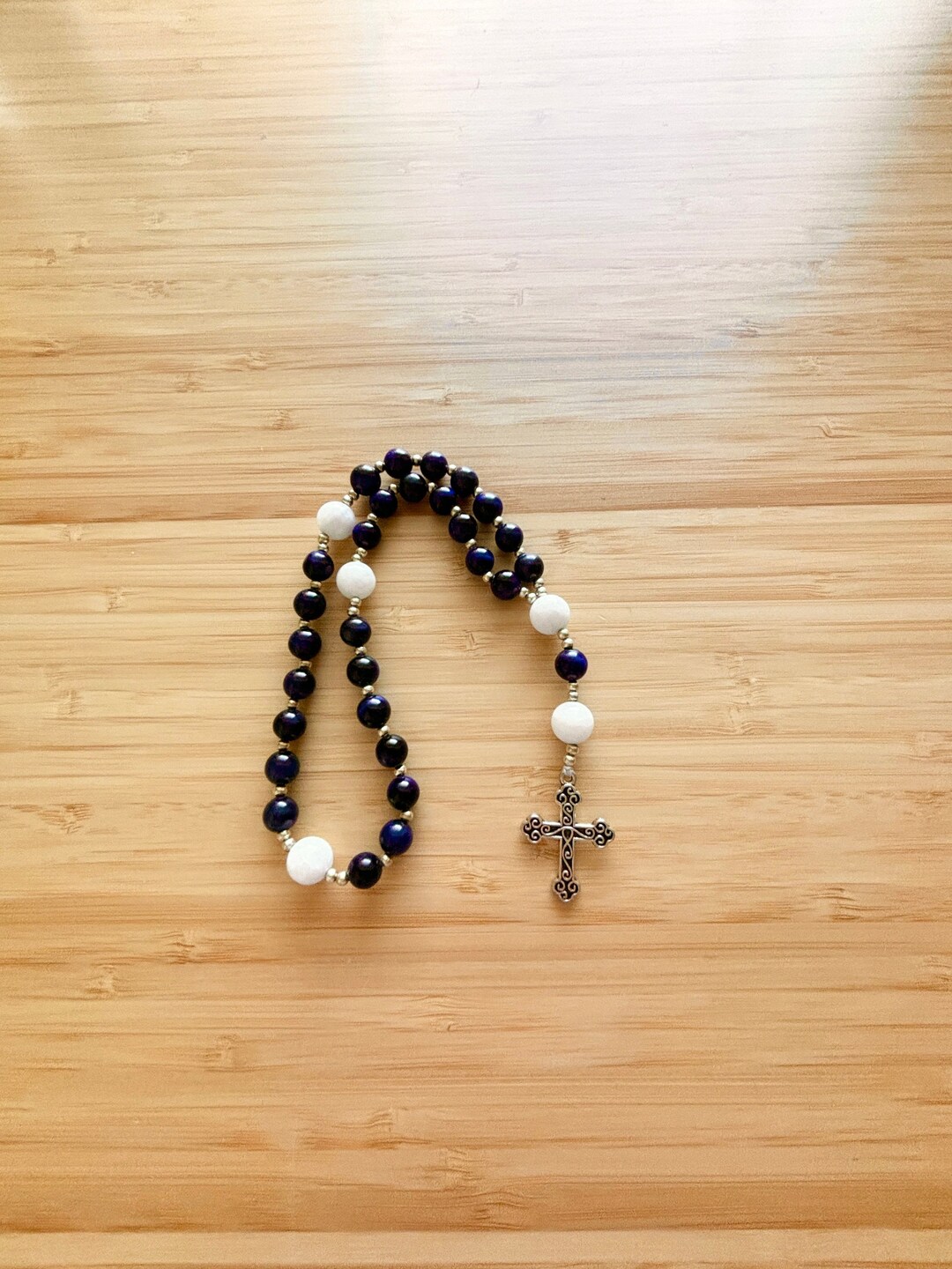 10 Blue Tiger's Eye and Alabaster Prayer Beads Anglican Methodist ...