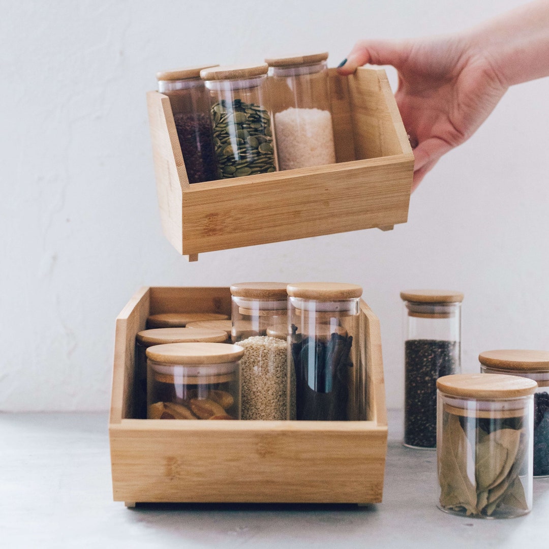 Bamboo Stackable Storage Cubes, Mini Bins for Organizing Spices, Jars ...