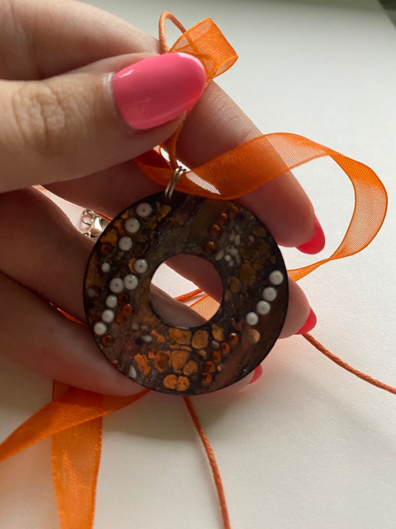 Enamel Pendant - Donut Shape - Bronze Pendant - Boho Pendant - Enamel ...