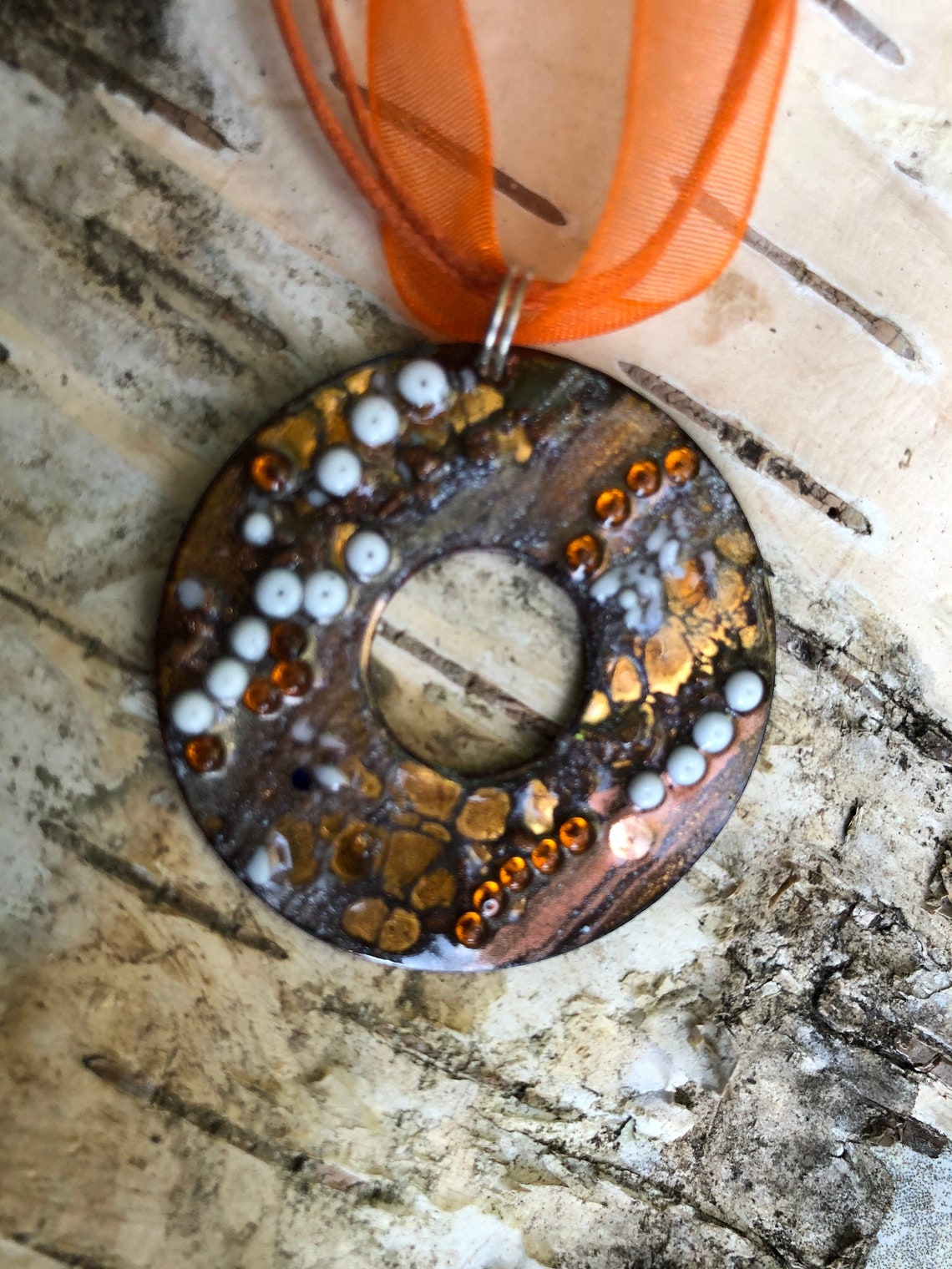 Enamel Pendant - Donut Shape - Bronze Pendant - Boho Pendant - Enamel ...