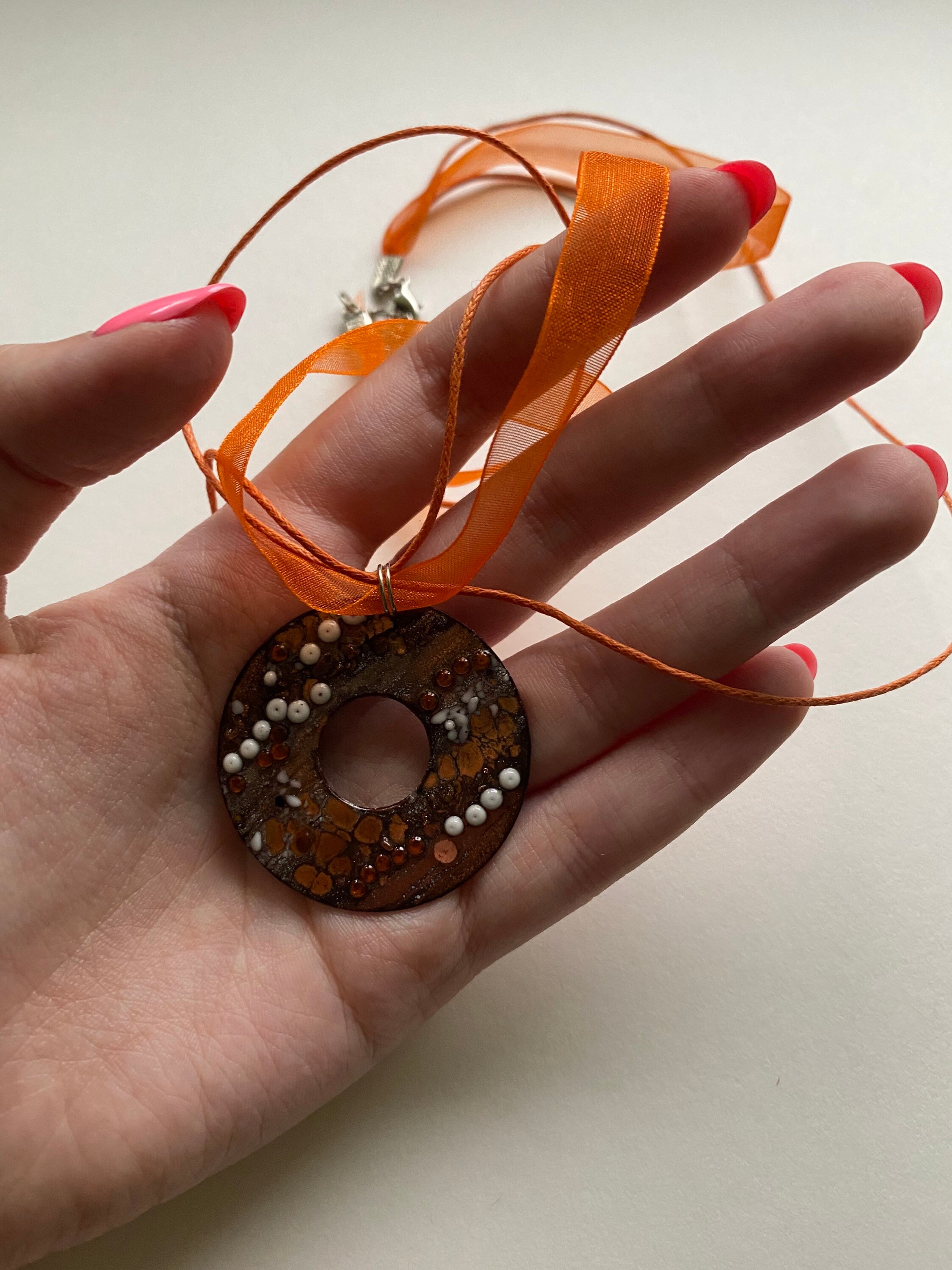 Enamel Pendant - Donut Shape - Bronze Pendant - Boho Pendant - Enamel ...
