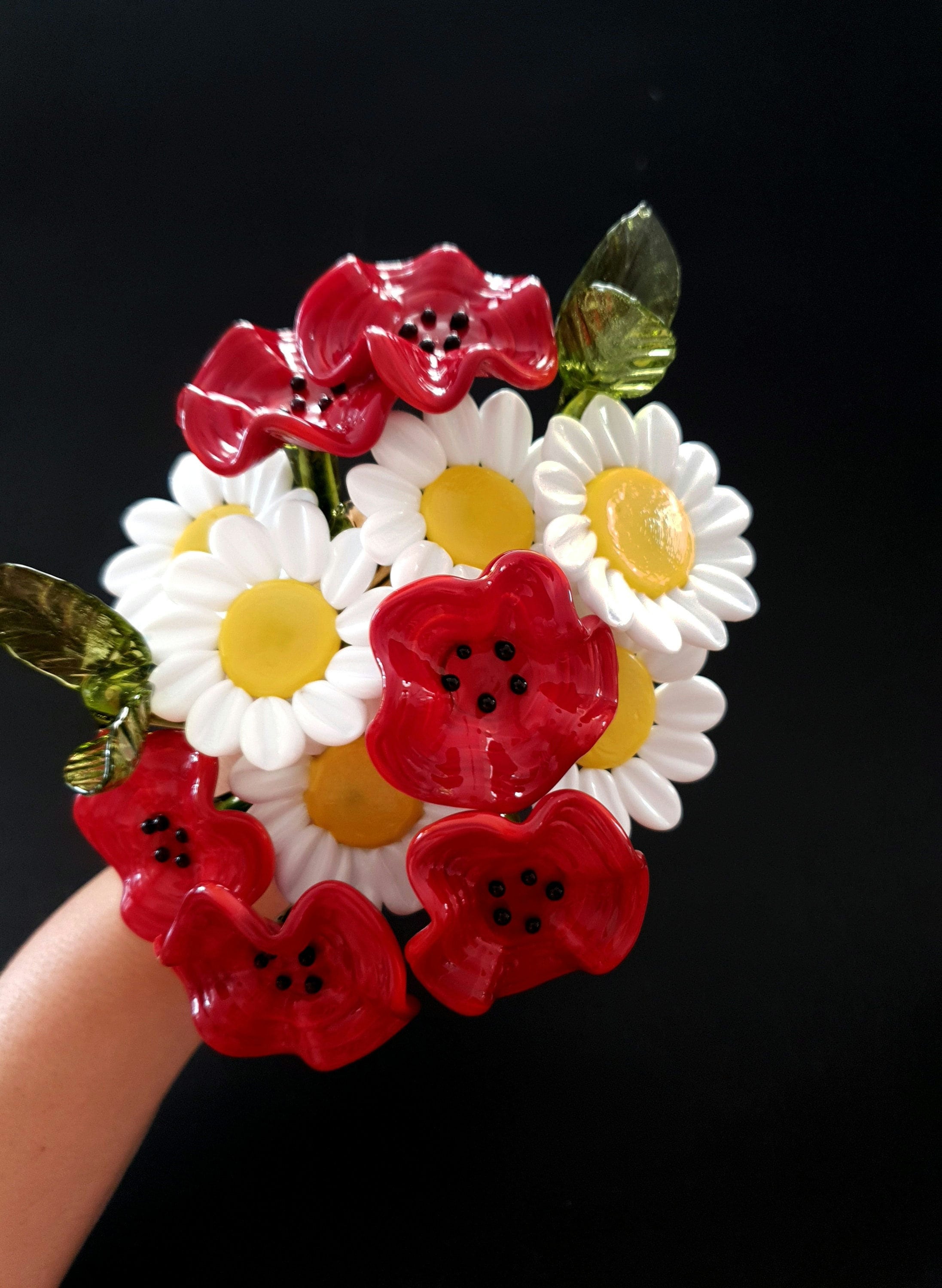 Lampwork Poppy and Daisy Bunch (set of 15) /colorful Handmade Lampwork ...