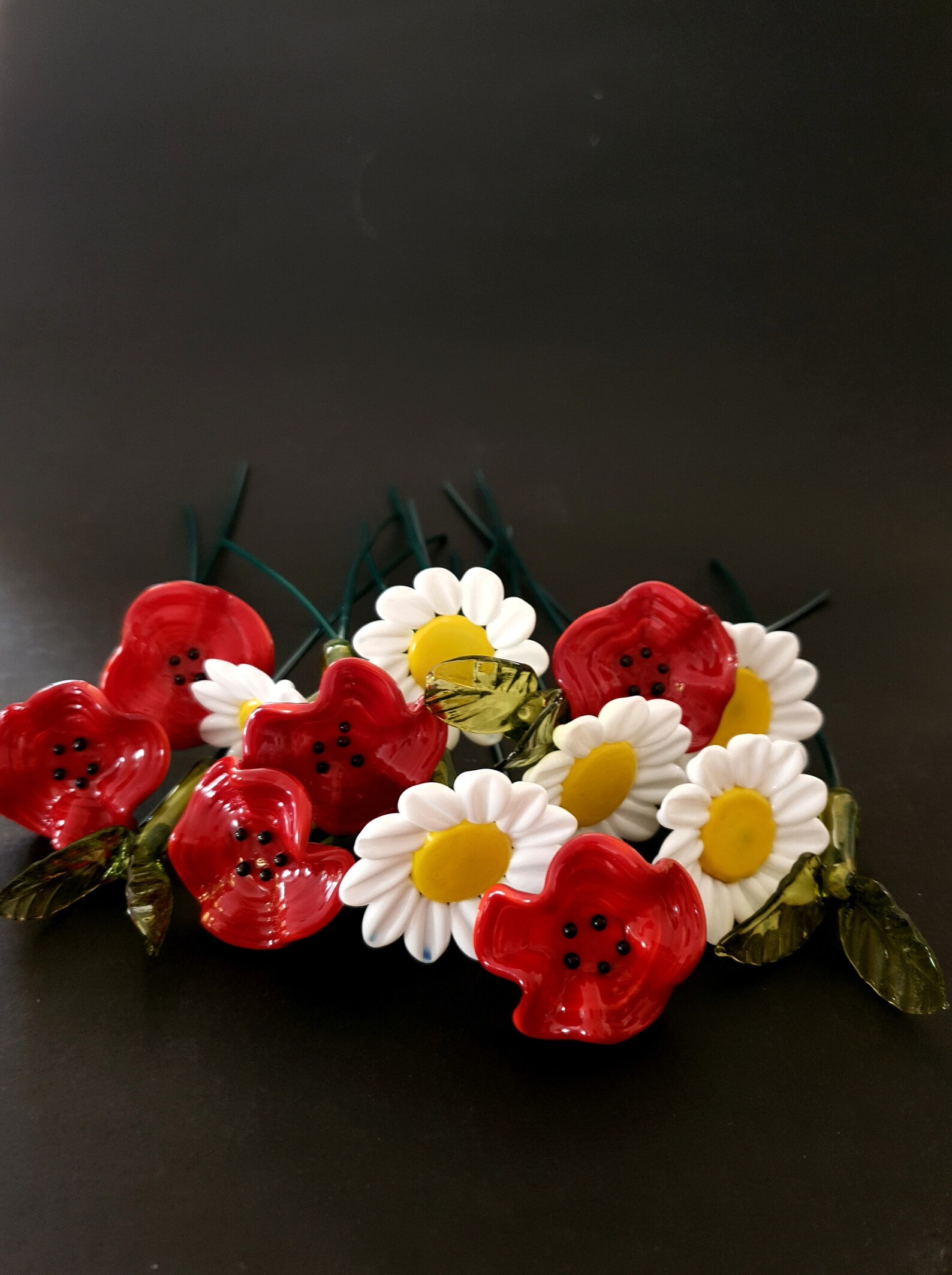 Lampwork Poppy and Daisy Bunch (set of 15) /colorful Handmade Lampwork ...