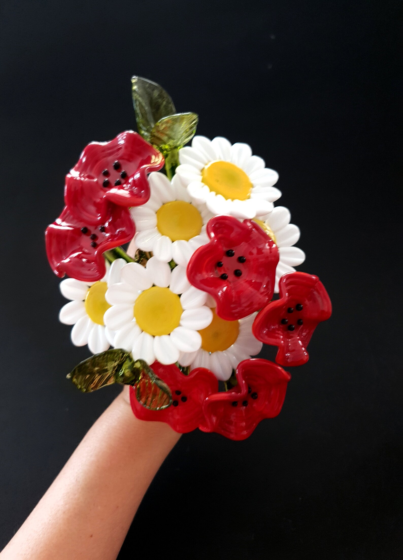 Lampwork Poppy and Daisy Bunch (set of 15) /colorful Handmade Lampwork ...