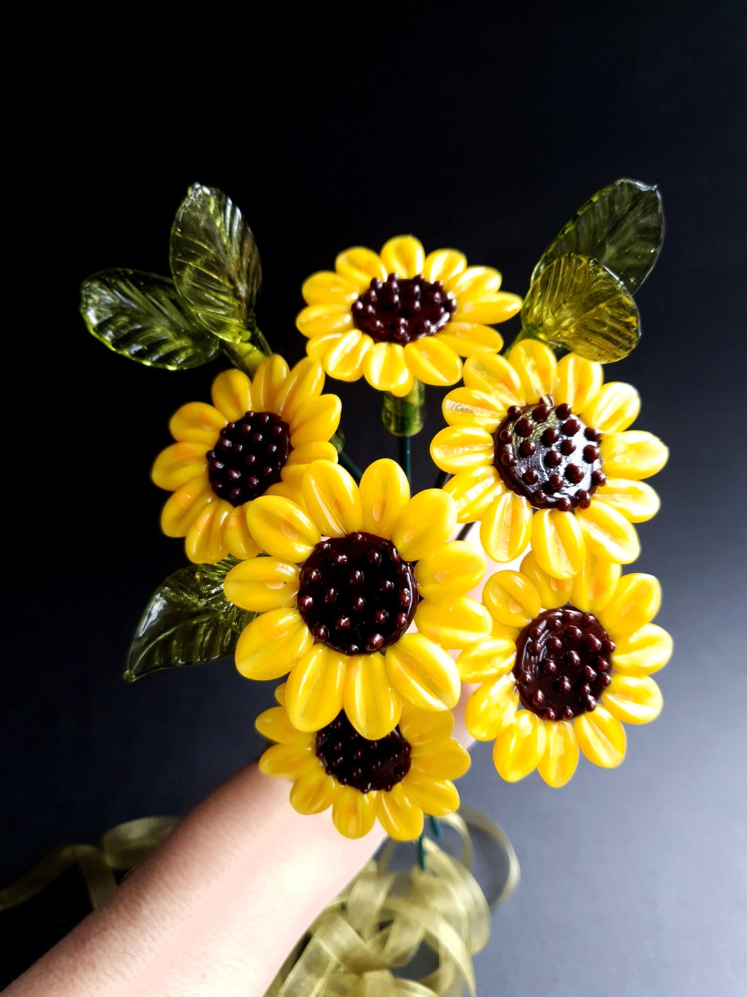Lampwork Sunflower Bunch (set of 9) /colorful Handmade Lampwork Glass ...