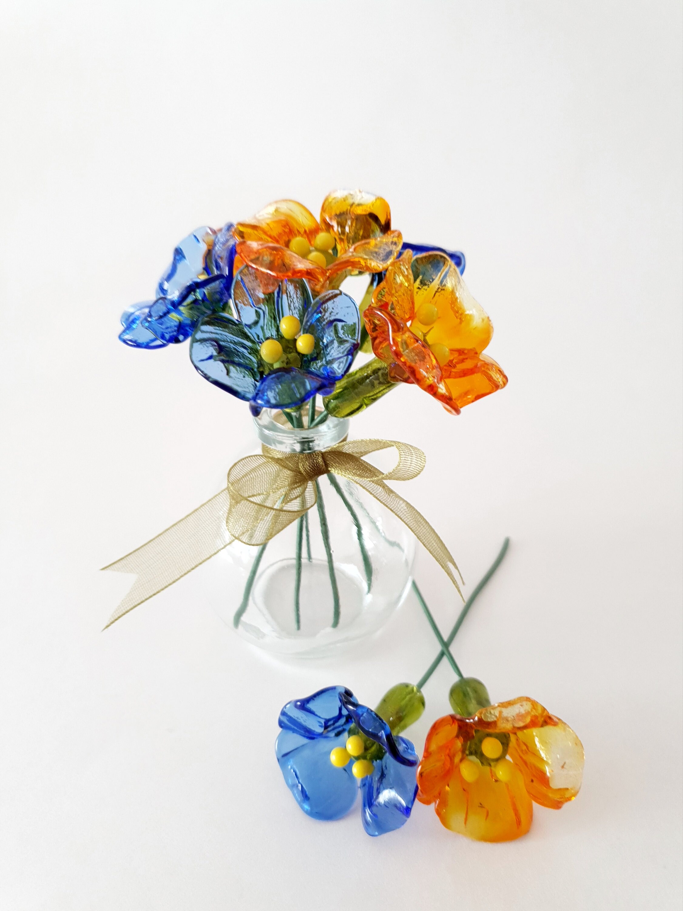 Lampwork Spring Flowers Bunch (set of 6 Stems and 1 Vase)/ Colorful ...