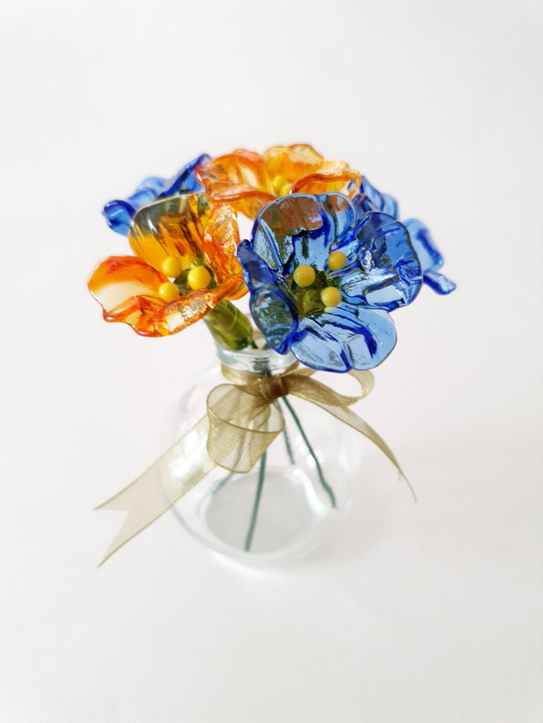 Lampwork Spring Flowers Bunch (set of 6 Stems and 1 Vase)/ Colorful ...