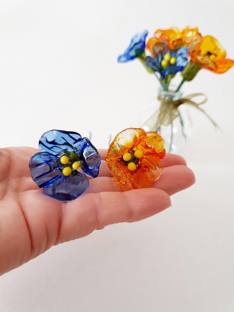 Lampwork Spring Flowers Bunch (set of 6 Stems and 1 Vase)/ Colorful ...